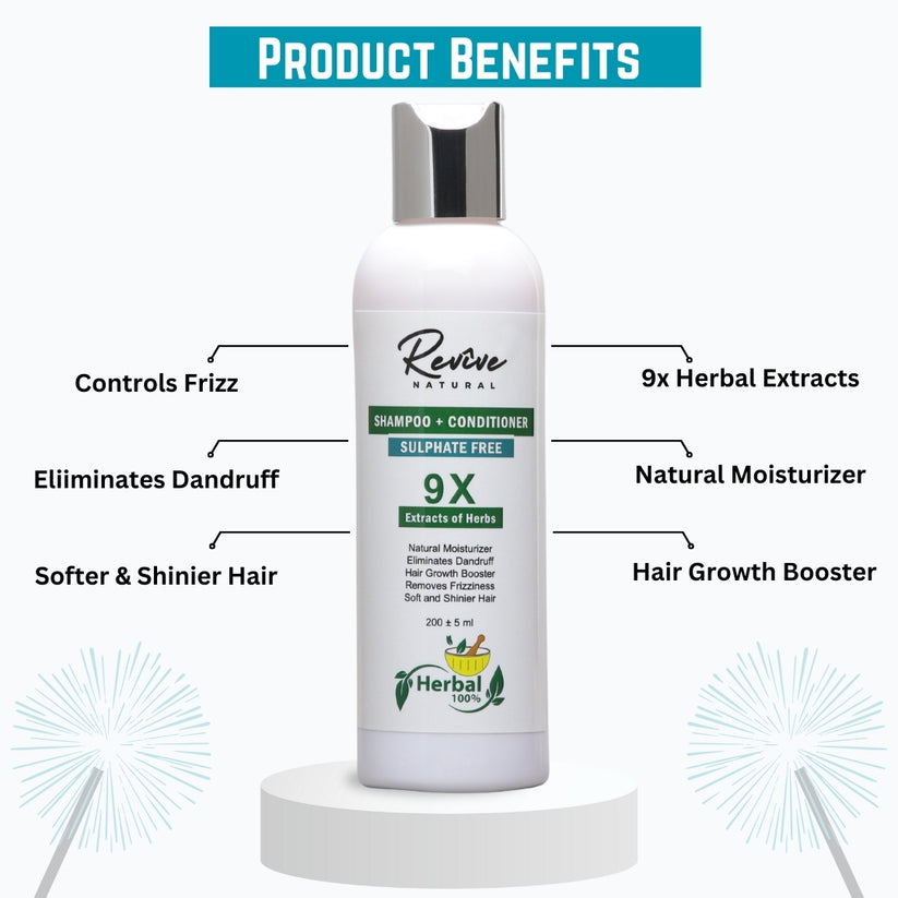 Sulphate Free 9 IN 1 Herbal Shampoo + Conditioner | Removes Frizziness – Revive Natural